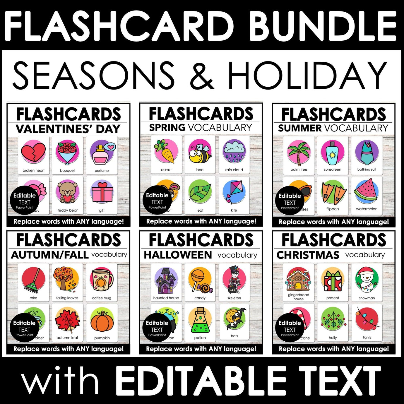 Editable Vocabulary Flashcard BUNDLE - Seasons & Holidays – Hot ...
