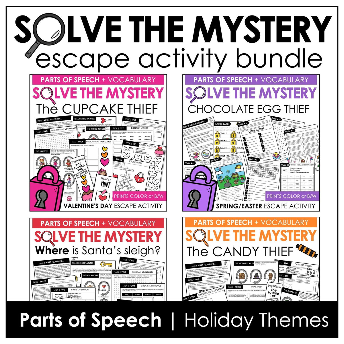 Vocabulary & Parts of Speech - Escape Activity BUNDLE – Hot Chocolate ...