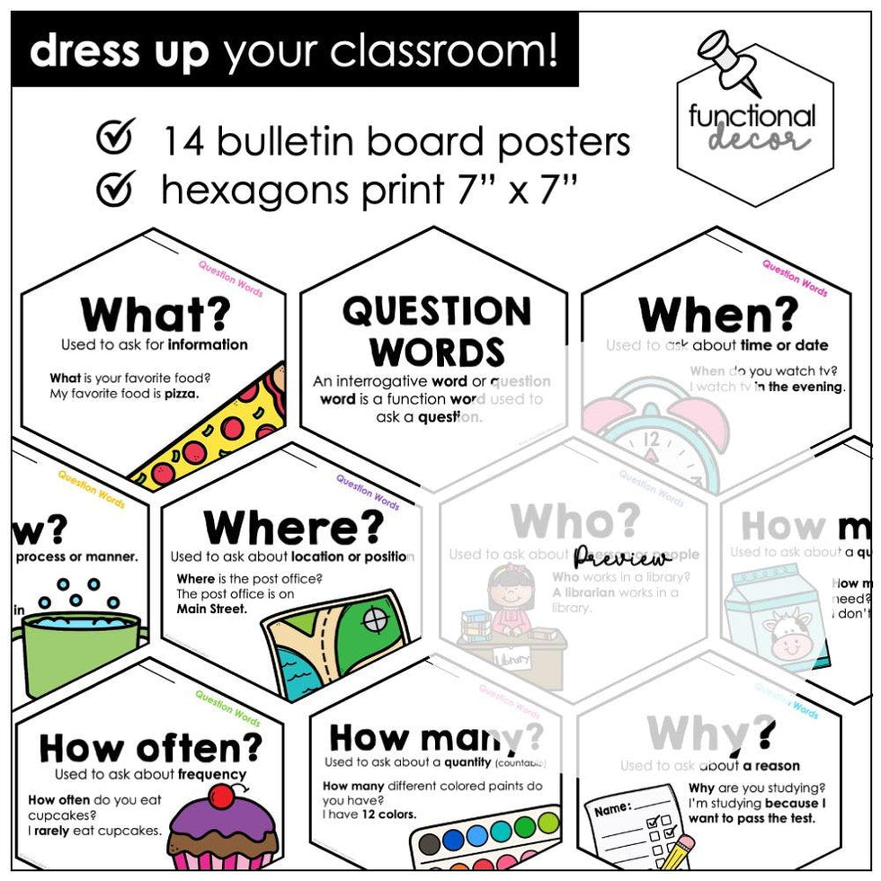 WH Question Words Posters: ESL Bulletin Board