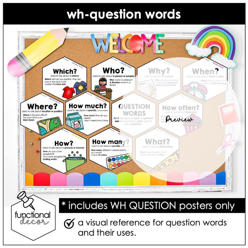 WH Question Words Posters: ESL Bulletin Board
