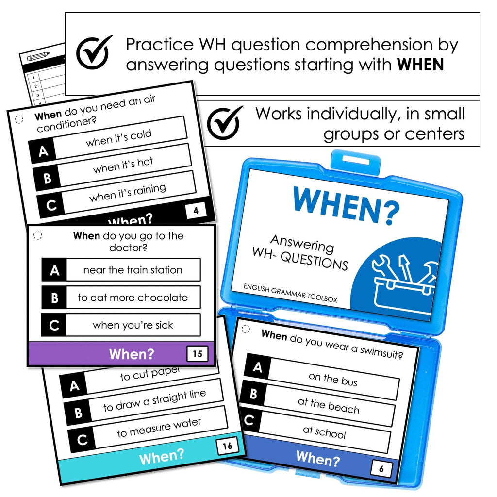 WHEN Questions - WH Question Word Comprehension Task Cards – Hot ...
