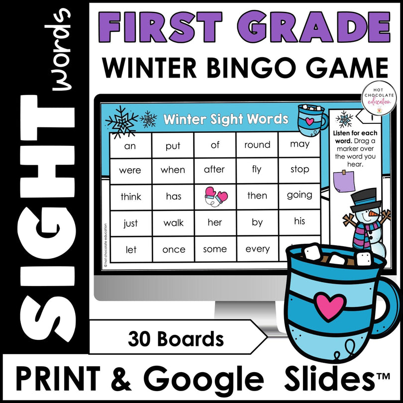 Winter 1st Grade Sight Words Bingo - Print & Digital