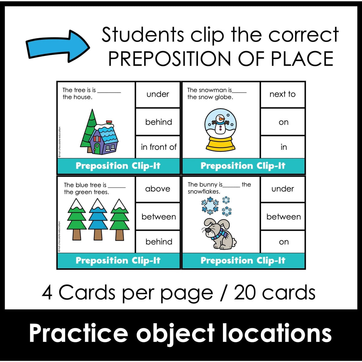 Winter Preposition Activity Cards: Location of Objects