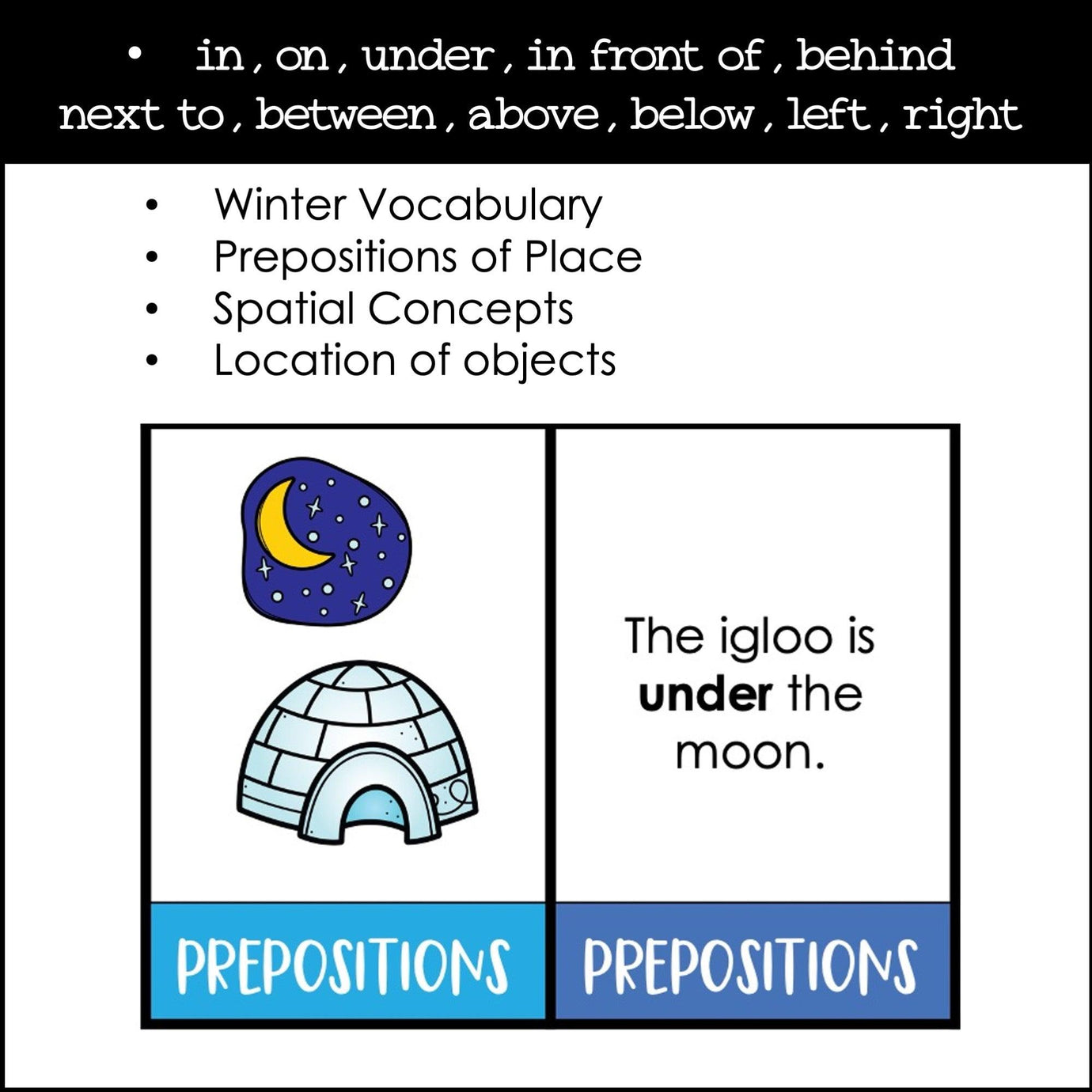 Winter Place Prepositions Cards: Fun Center Activity